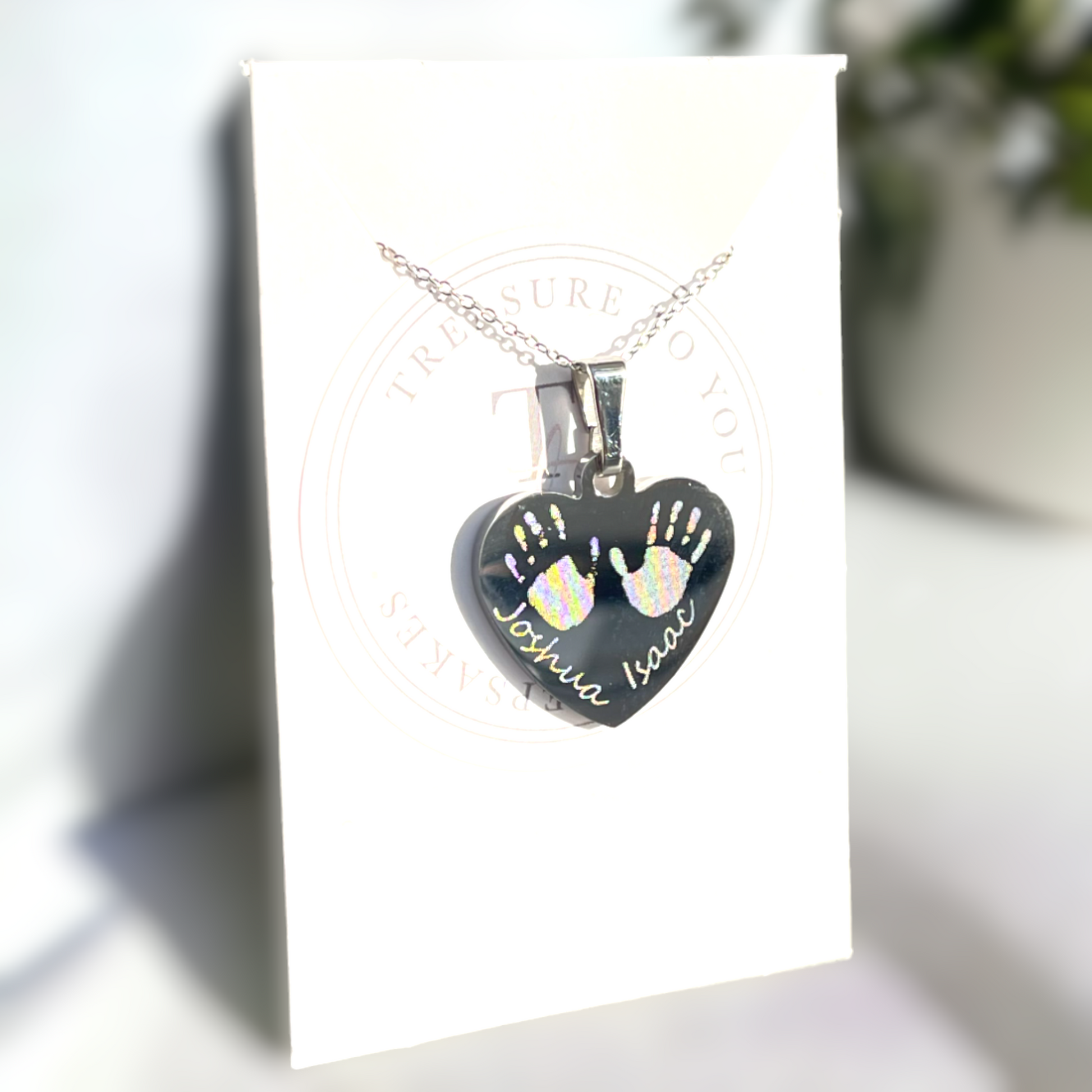 Sibling handprints engraved pendant necklace – Treasure to you